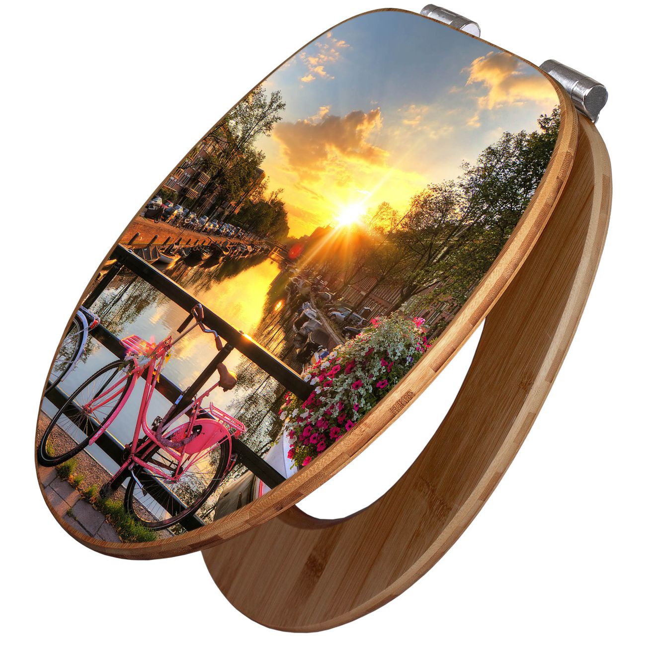 Design WC-Sitz Bambus Absenkautomatik Motiv Amsterdam Mit Rad | banjado