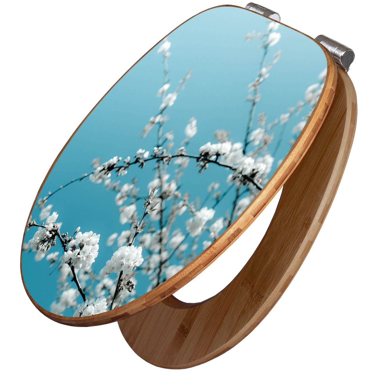 Design WC-Sitz Bambus Absenkautomatik Motiv weiße Kirschblüten | banjado