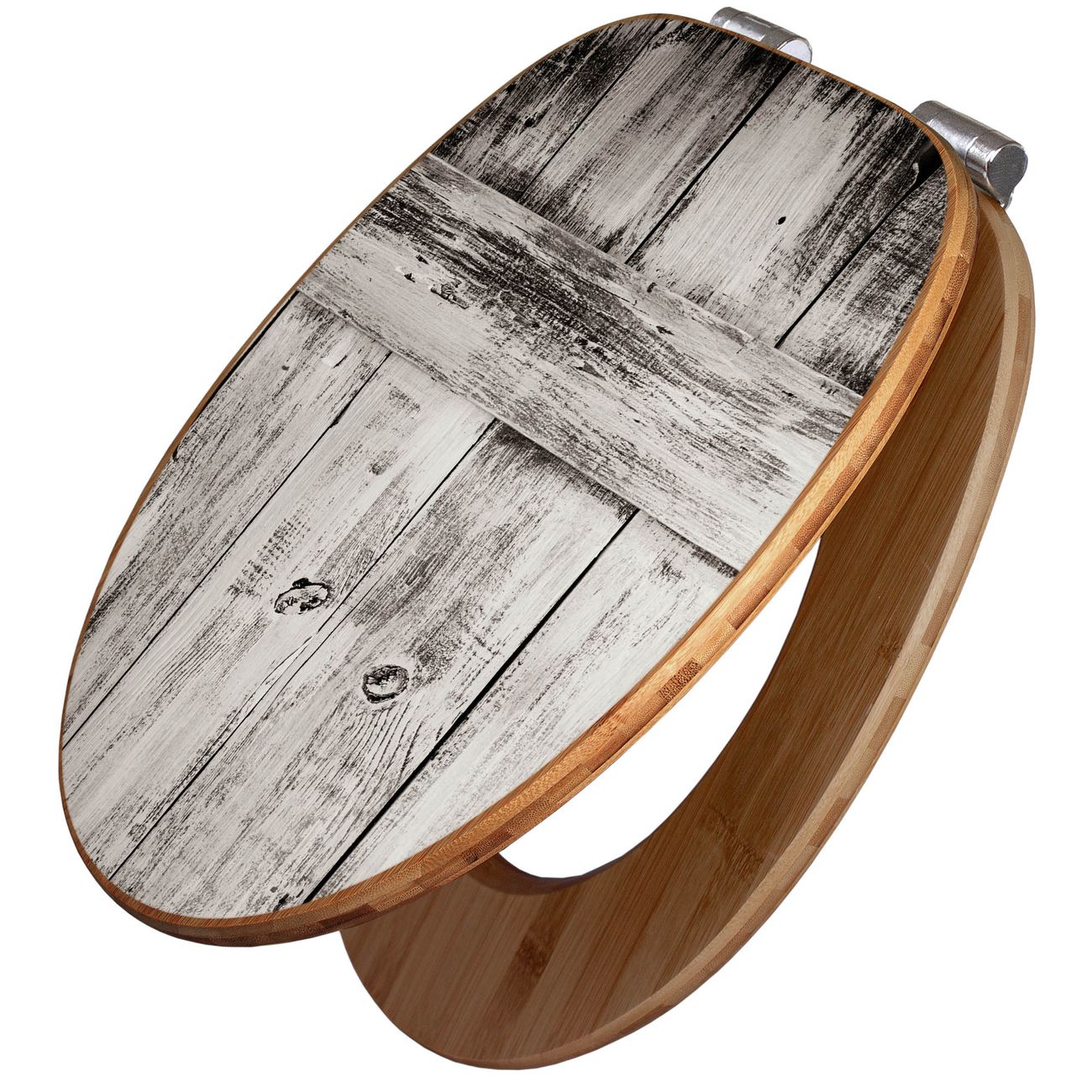 Design WC-Sitz Bambus Absenkautomatik Motiv weiße Bretter | banjado