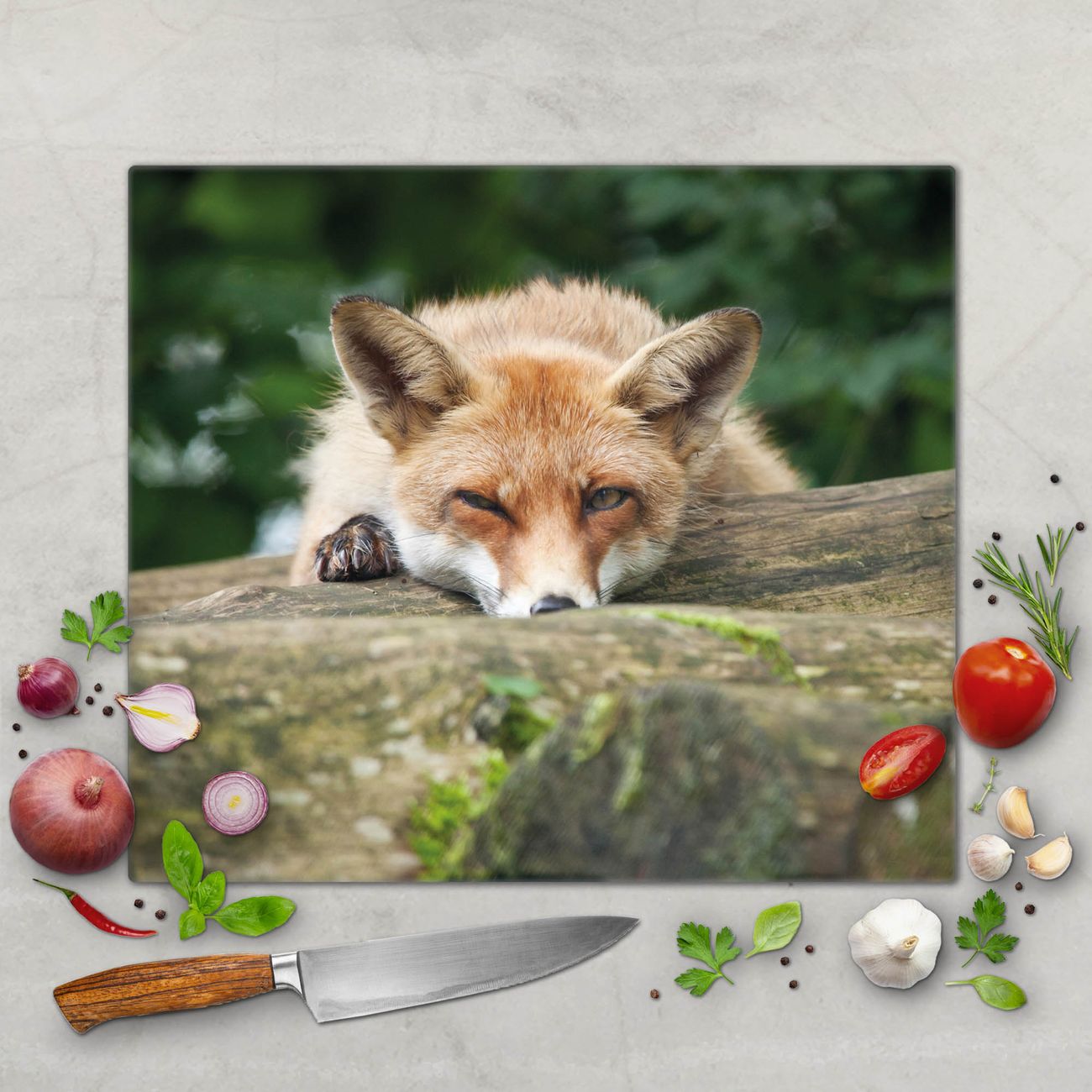 Schneidebrett 1 und 2 teilig Motiv Fuchs Relax | banjado