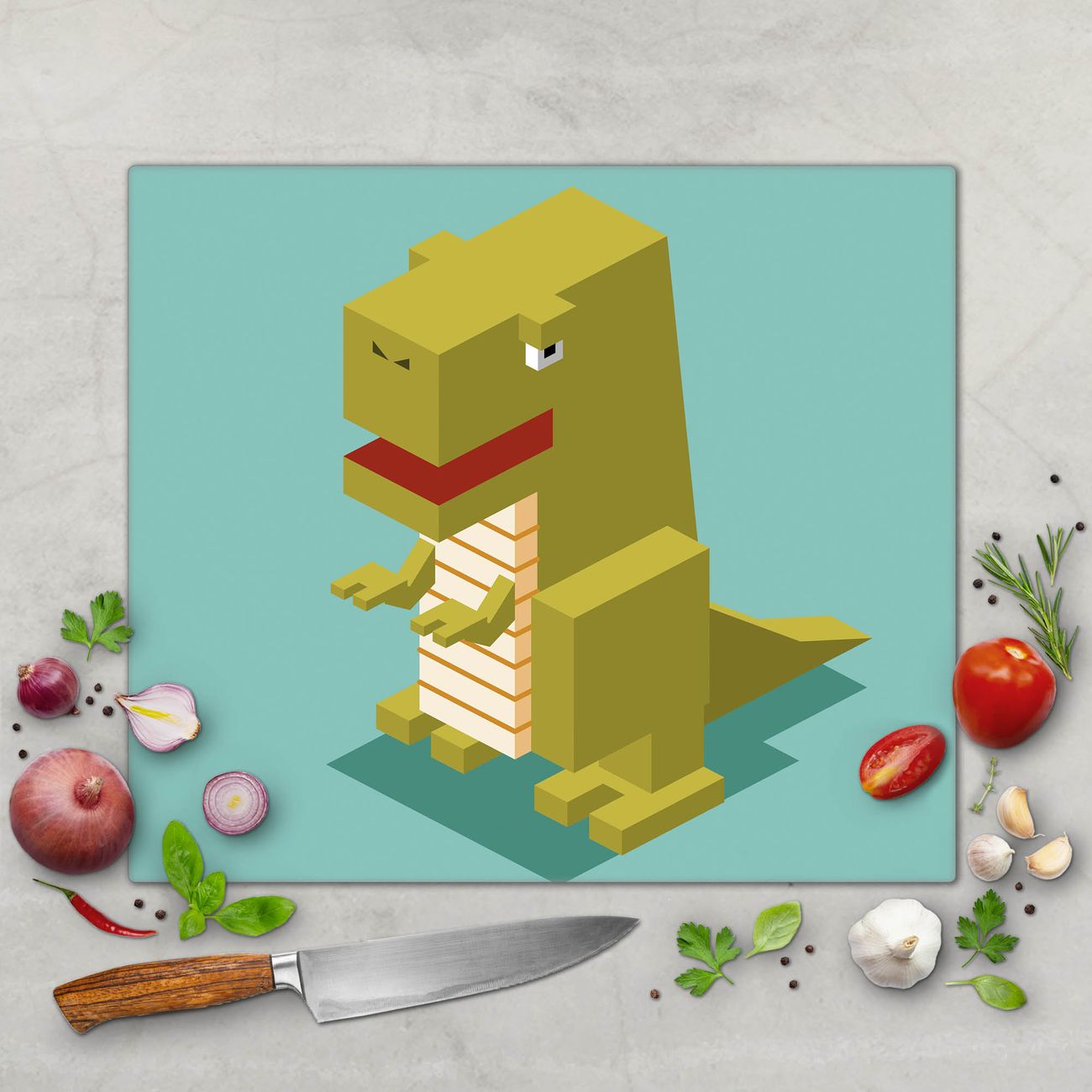 Schneidebrett 1 und 2 teilig Motiv T-Rex Block | banjado