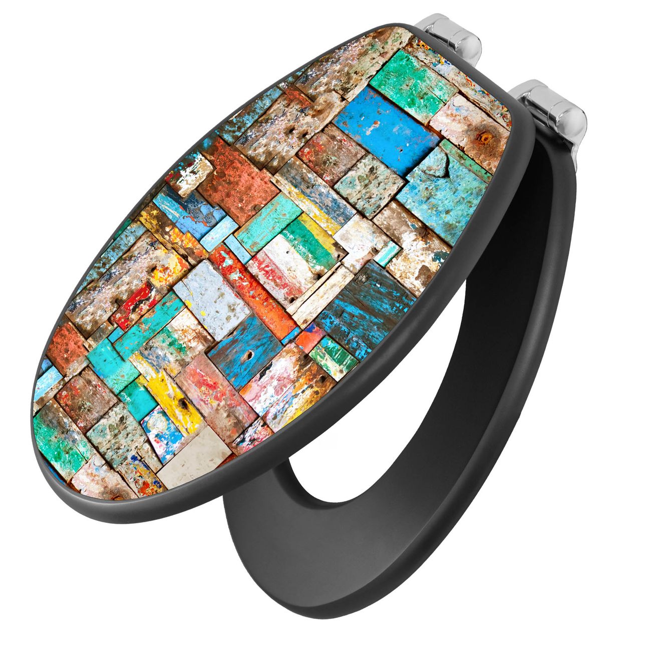 WC Sitz Anthrazit mit Absenkautomatik Motiv Bunte Holzschindeln | banjado