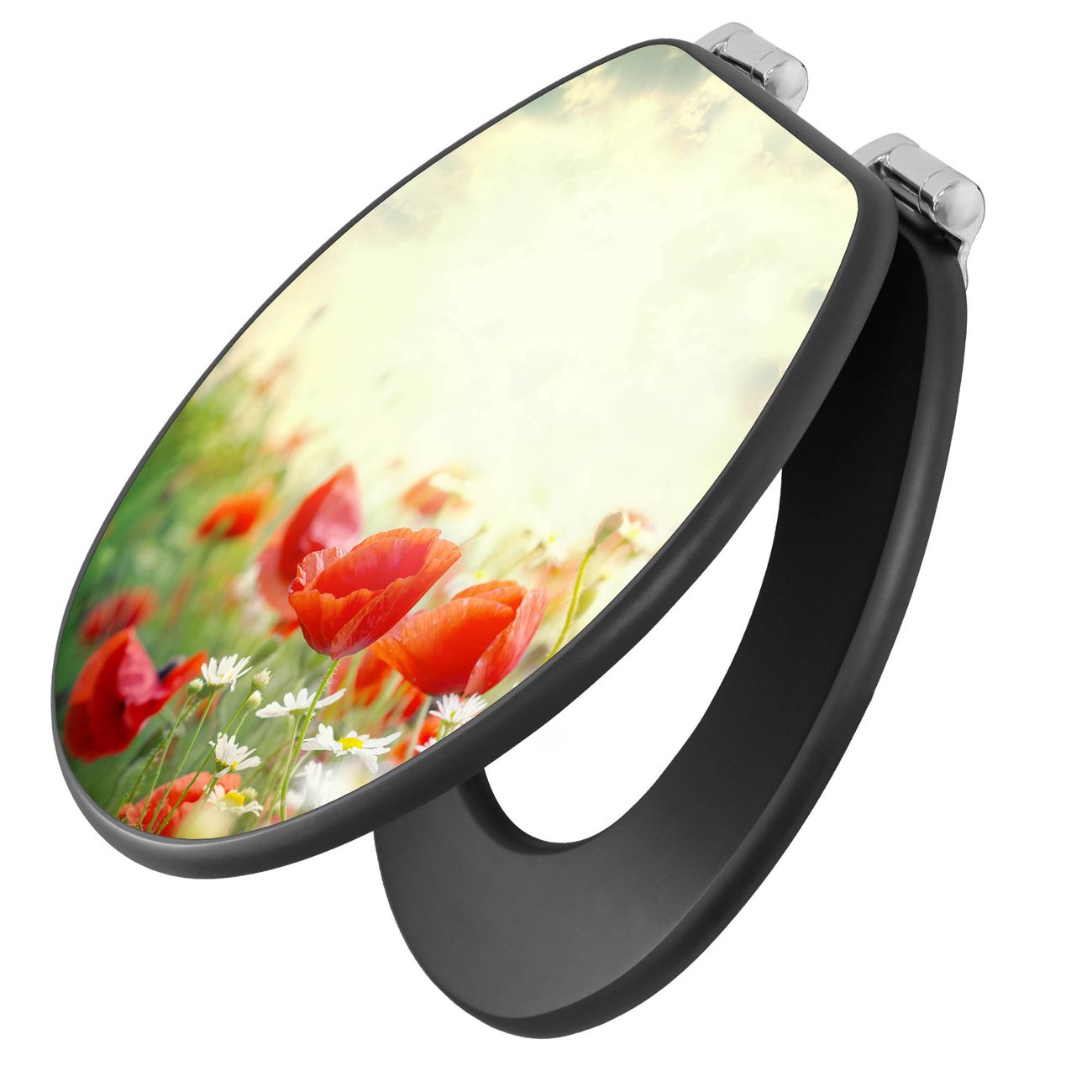 WC Sitz Anthrazit mit Absenkautomatik Motiv Kamille Und Mohn | banjado