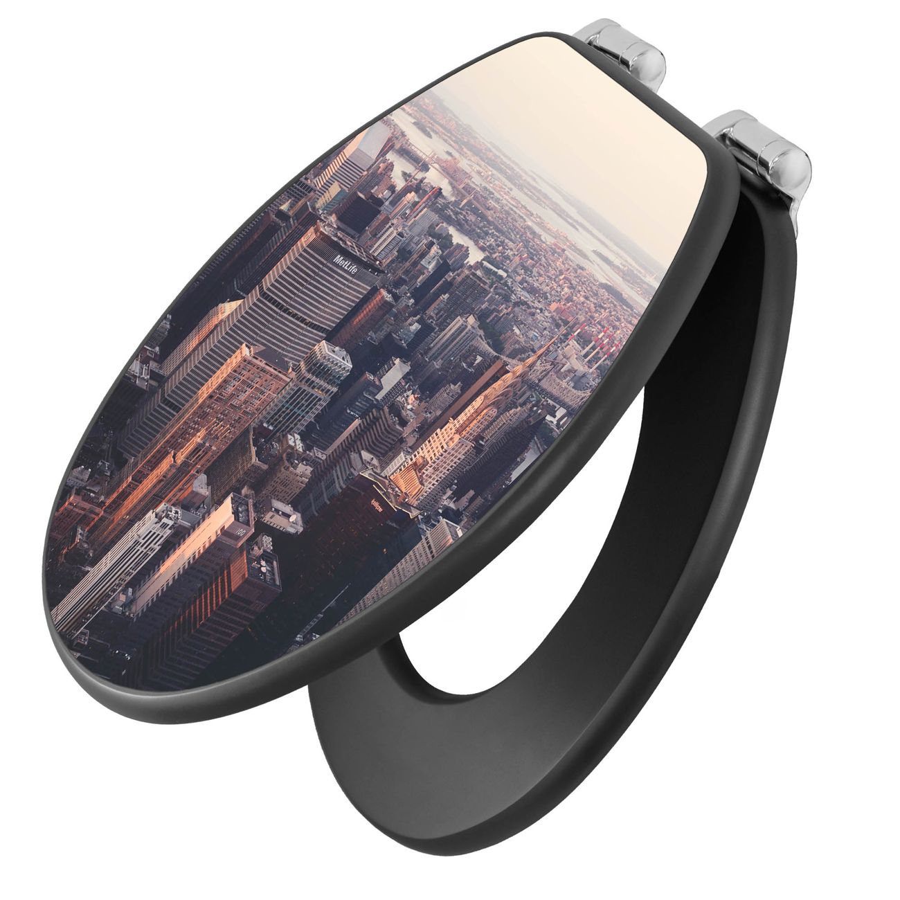 WC Sitz Anthrazit mit Absenkautomatik Motiv Skyline | banjado