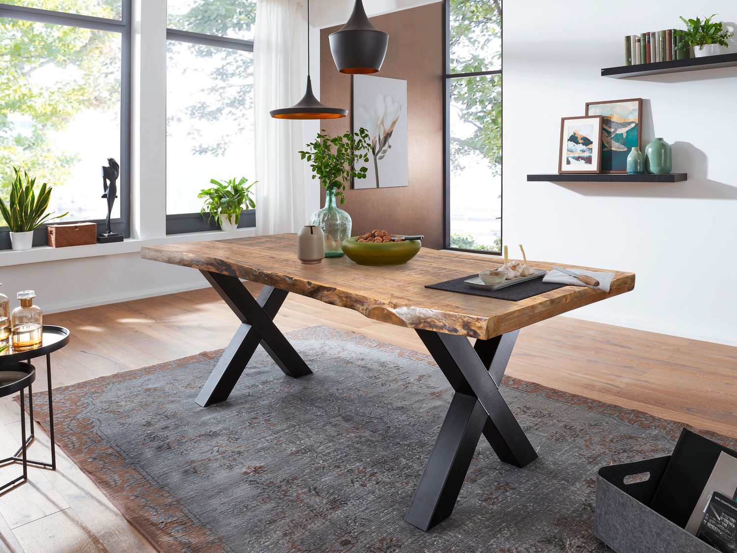 Tisch 160x90 Mango Natur X-Fuß Schwarz | Natur24