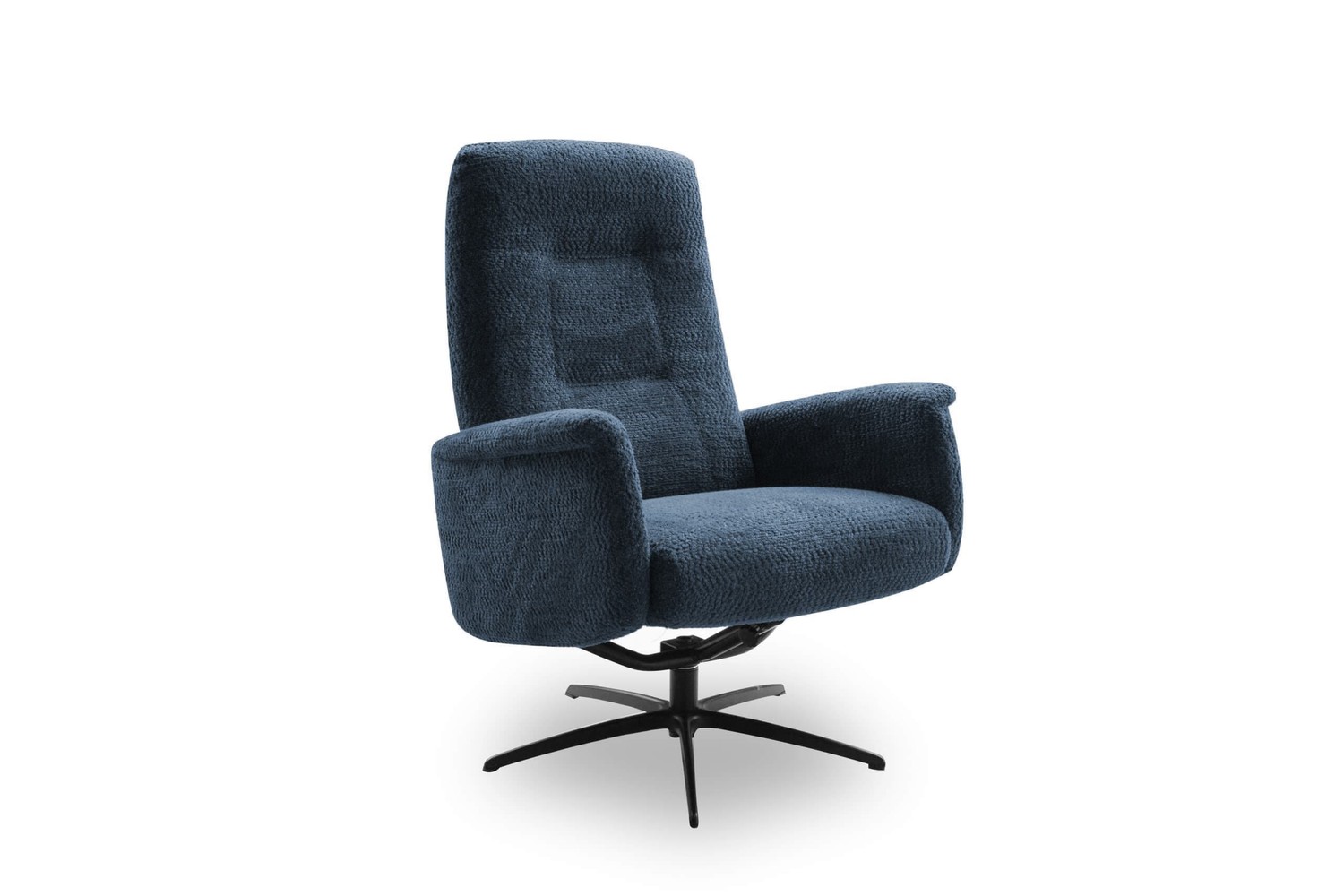 Sessel Wyatt mit Drehfuß aus Stahl Kuschelbezug Blau Drehsessel | Natur24