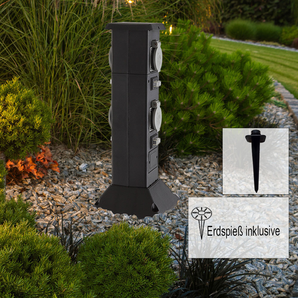 Socket outlet pillar, 4-way socket outlet, ground spike, IP44, height ...