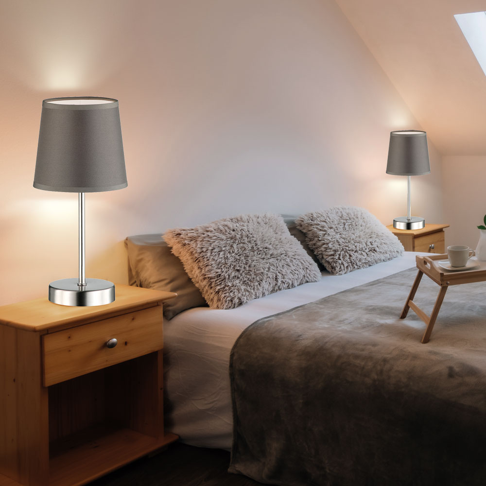 Table lamps living room bedside lamp reading lamp table lamp grey textile metal matt nickel 1x E14 DxH 14x32 cm set of 2 ETC Shop lamps furniture technology household. All from