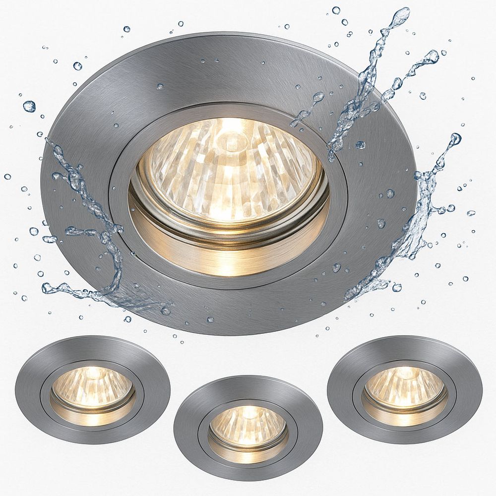 Set of 3 aluminum recessed spotlights, silver, IP44, diameter 8cm ...