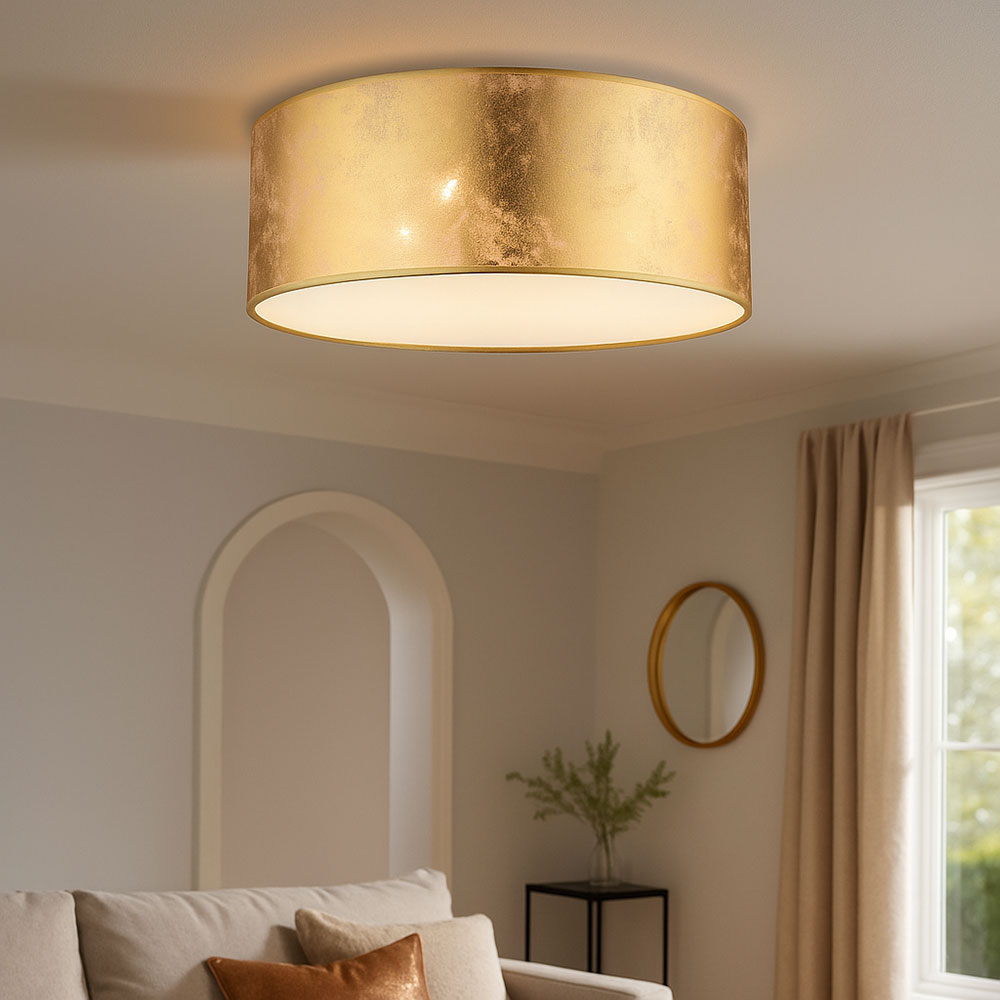 Ceiling lamp, textile gold, nickel-matt, satined, D 40 cm | ETC Shop ...