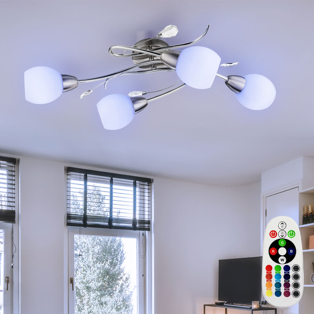 RGB LED ceiling light, crystals, chrome, opal glass, L 70 cm | ETC Shop ...