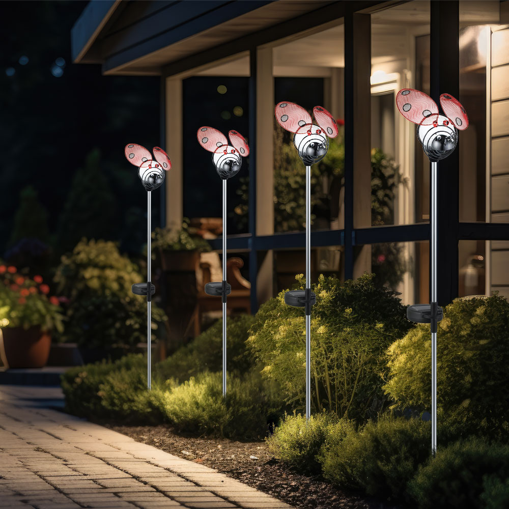 4 set LED solar lights Ladybug spike garden plug-in lamps outdoor area ...