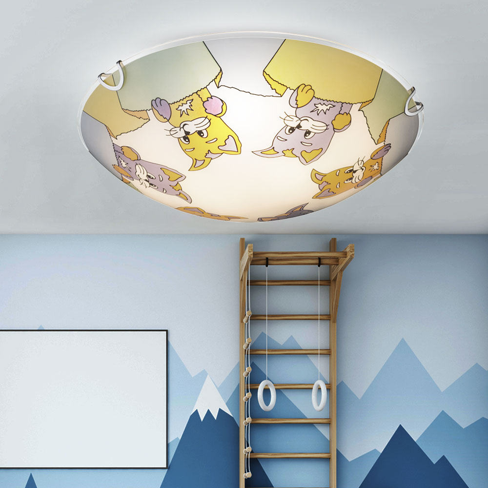 Children's room ceiling lighting glass lampshade cats motifs in a set ...