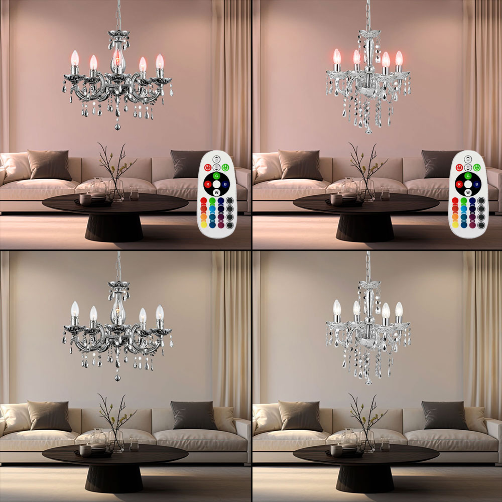 LED chandelier living room chrome hanging luster RGB remote control ...