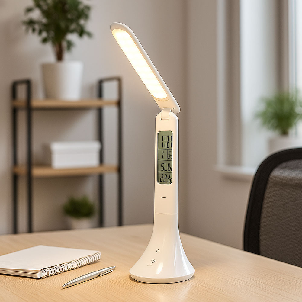 LED table lamp, USB, rechargeable battery, touch dimmer, clock, H 26 cm ...