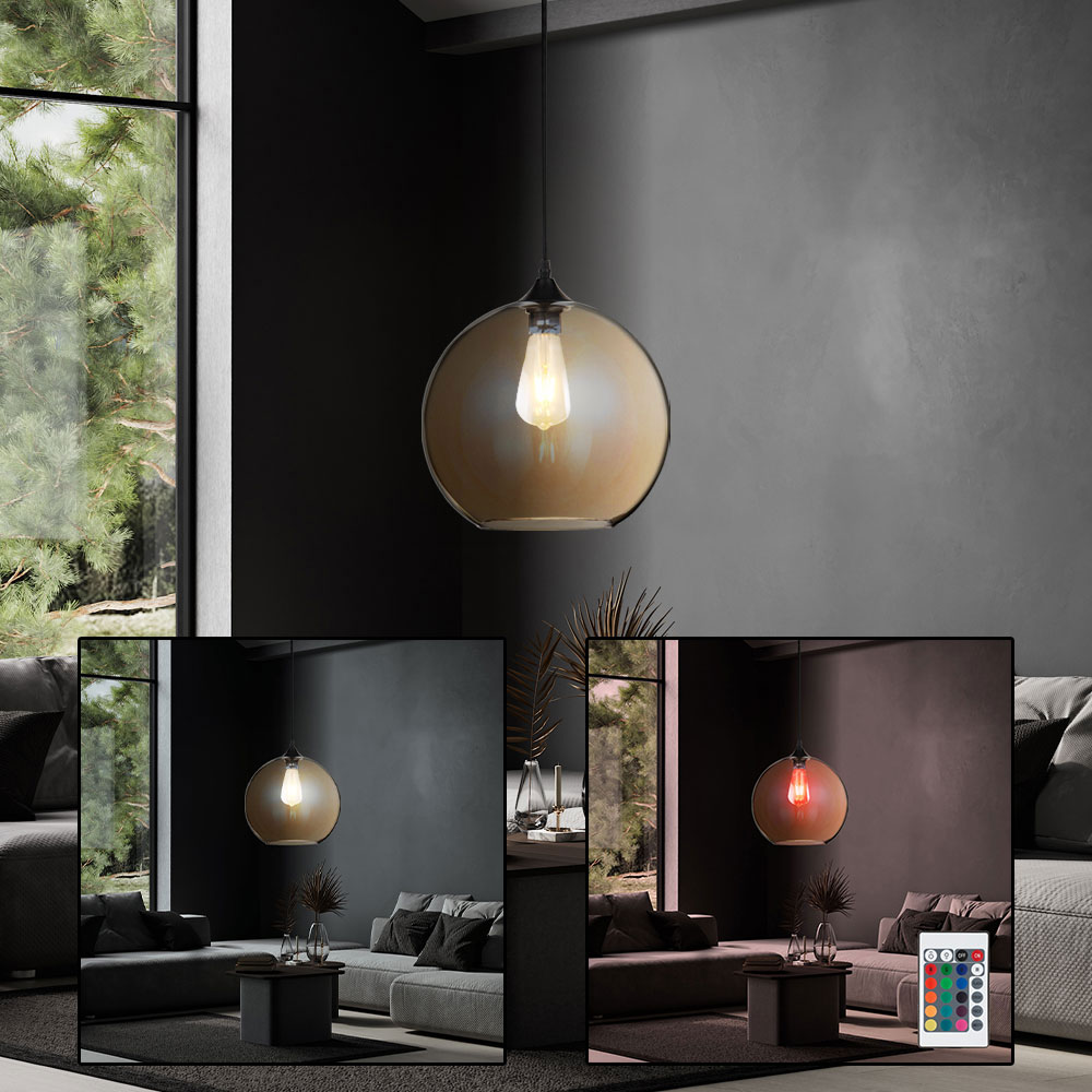 RGB LED glass ball hanging lamp, amber, diameter 30 cm | ETC Shop ...