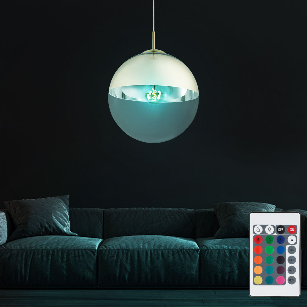 RGB LED globe hanging lamp metal glass gold clear 30 cm VARUS | ETC ...