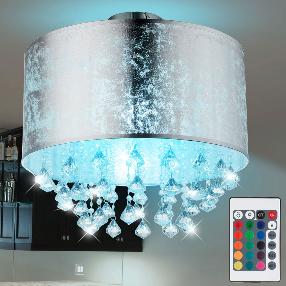 RGB LED ceiling lamp, silver leaf design with crystals, AMY | ETC Shop ...