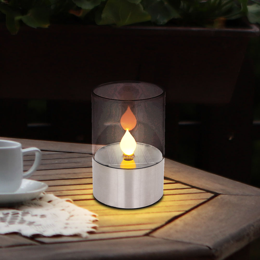 Tea lights solar outdoor LED garden decoration table lamp solar candles flickering outside fire effect 1800K warm white DxH 7.5x11 cm ETC Shop lamps furniture technology household. All from one source