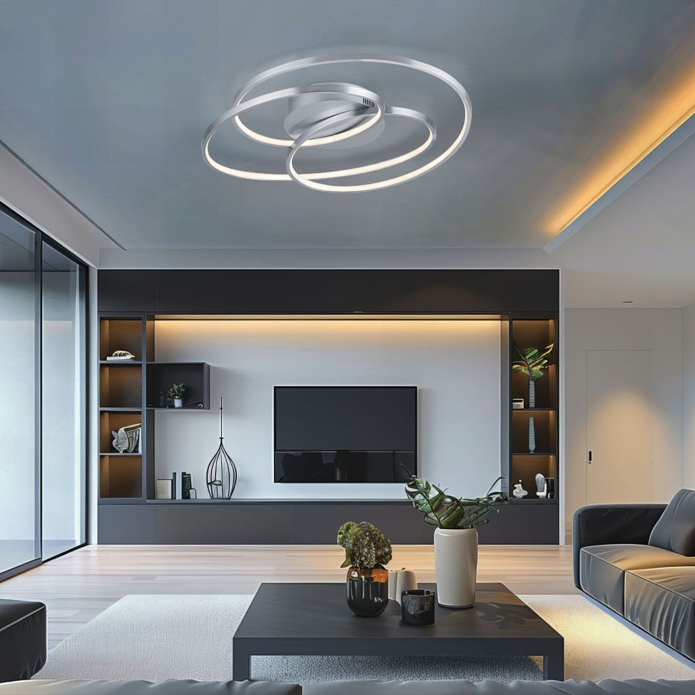 LED Decken Lampe Wohn Zimmer Ring Leuchte silber Switch DIMMER Trio ...