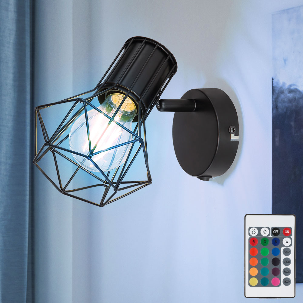 RGB LED wall light, cage design, adjustable spot, H 16.5 cm | ETC Shop ...