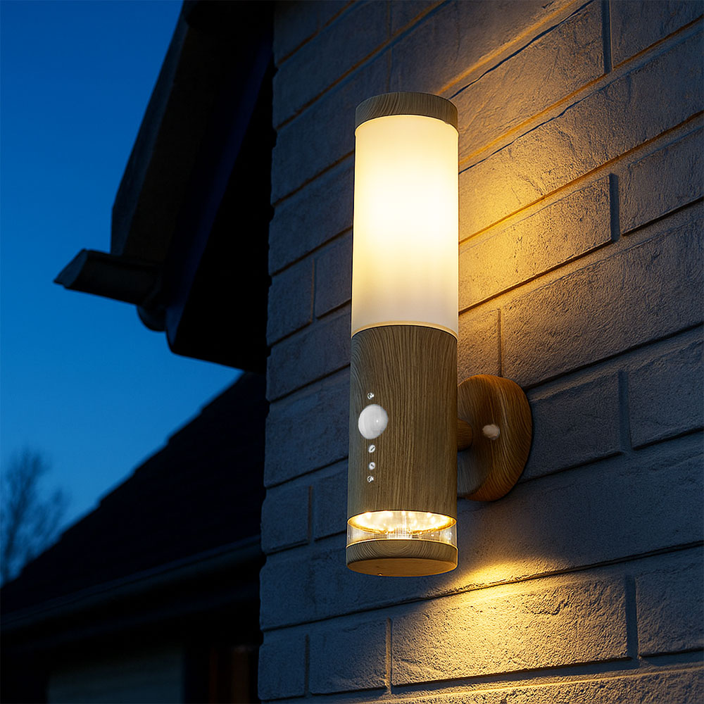 LED wall light, motion detector, wood look, H 35 cm | ETC Shop: lamps ...