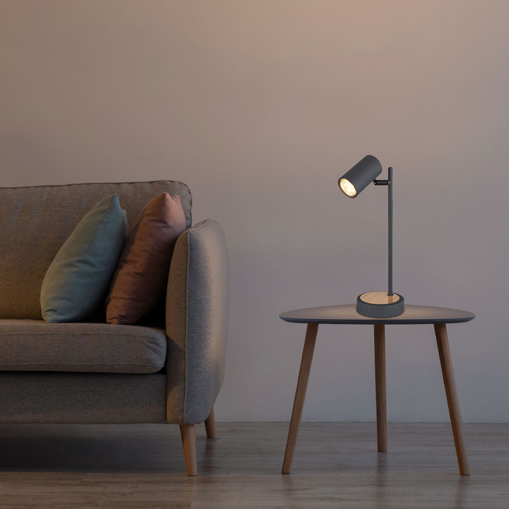 Table lamp, movable spot, wood look, graphite, H 35 cm | ETC Shop ...