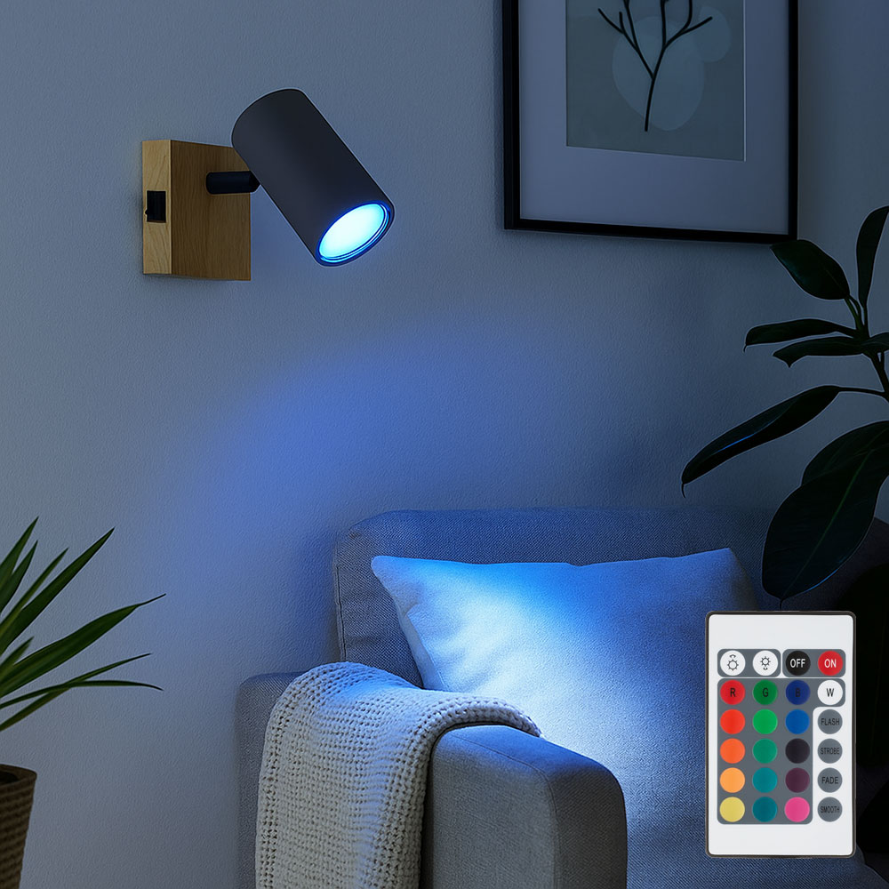 LED wall lamp dimmable with remote control Wall light wooden lamp, RGB ...