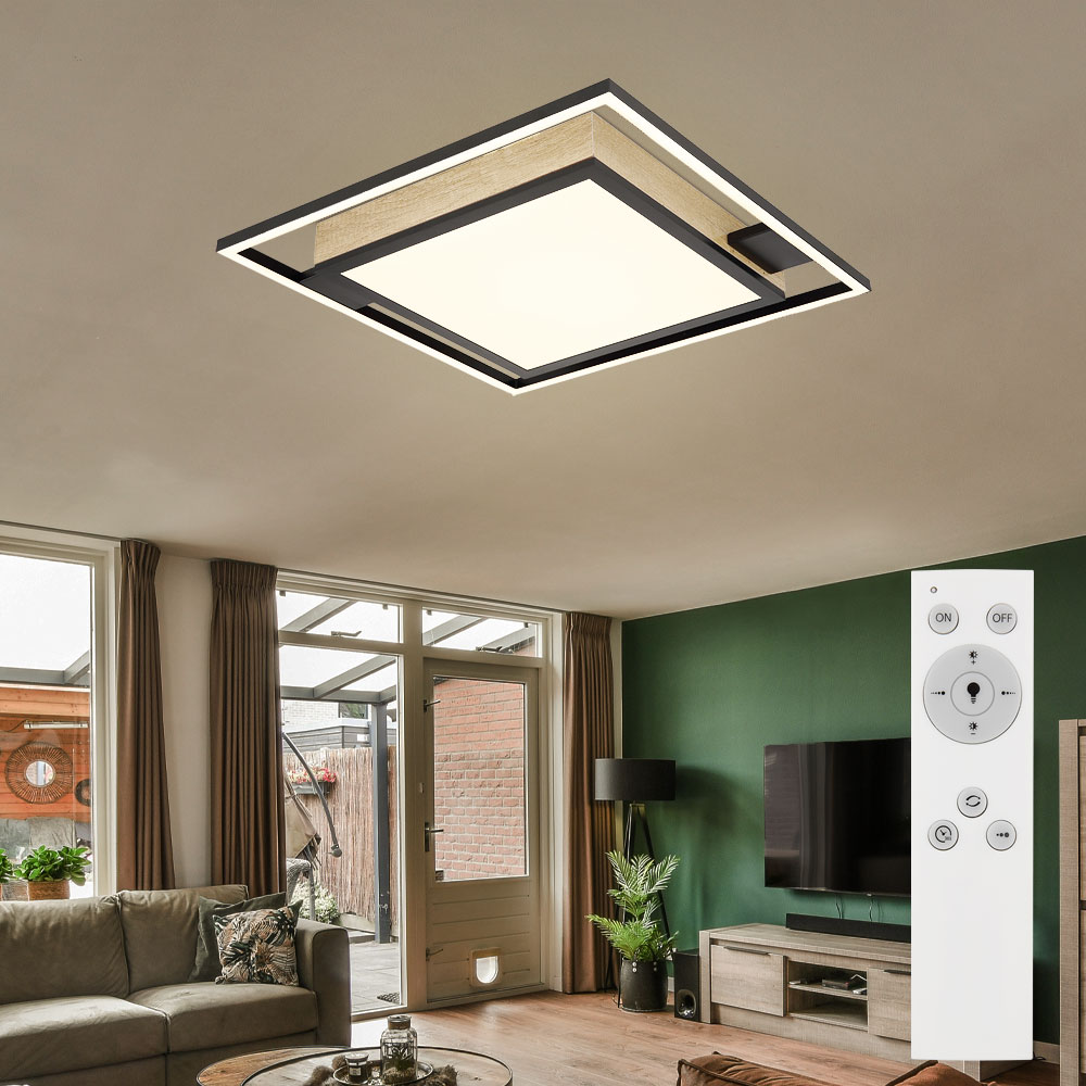 LED Deckenleuchte, Holzoptik, Dimmbar, Nachtlicht, Timer | ETC Shop