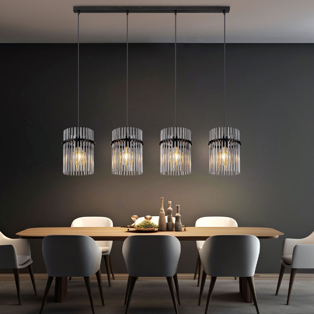 Pendant lamp black dining table lamp 4 flames smoked glass pendant lamp ...