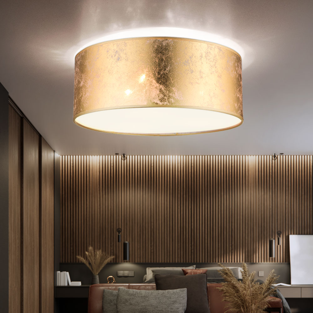 [Paket] Deckenleuchte gold Textil Deckenlampe Stoffschirm ...