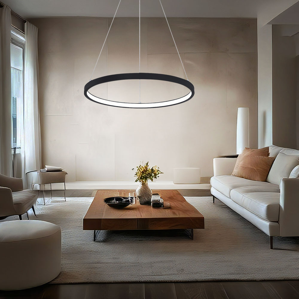 LED Hängeleuchte, Ring-Design, schwarz-matt, opal, 38,5 cm | ETC Shop