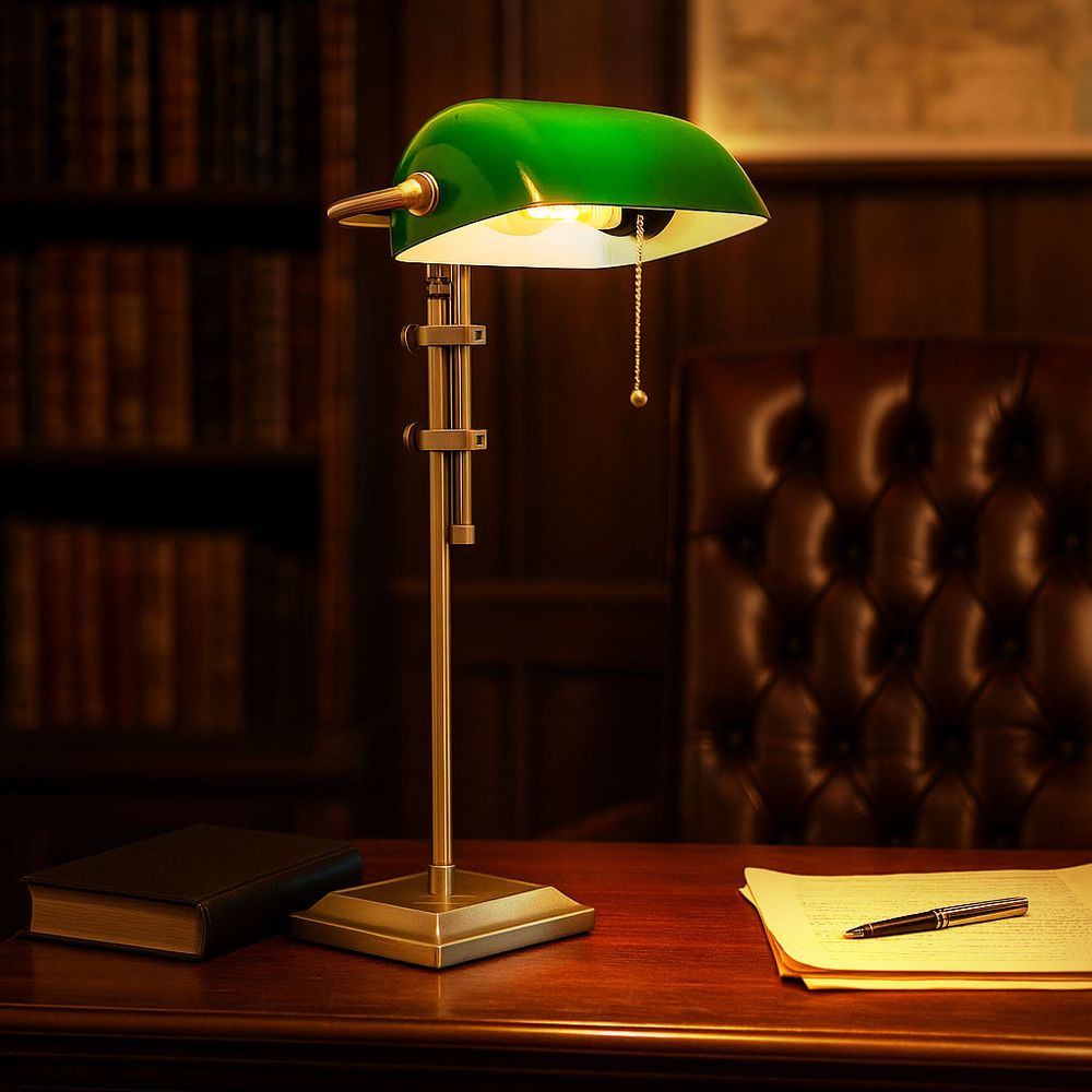 LED banker's lamp Table lamp, green, brass, height-adjustable, H 56 cm ...