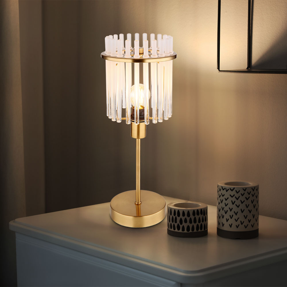 Table lamp side lamp bedside lamp bedroom lamp living room lamp metal gold glass rods 1x E14 H 37.5 cm ETC Shop lamps furniture technology household. All from one source. ETC Shop