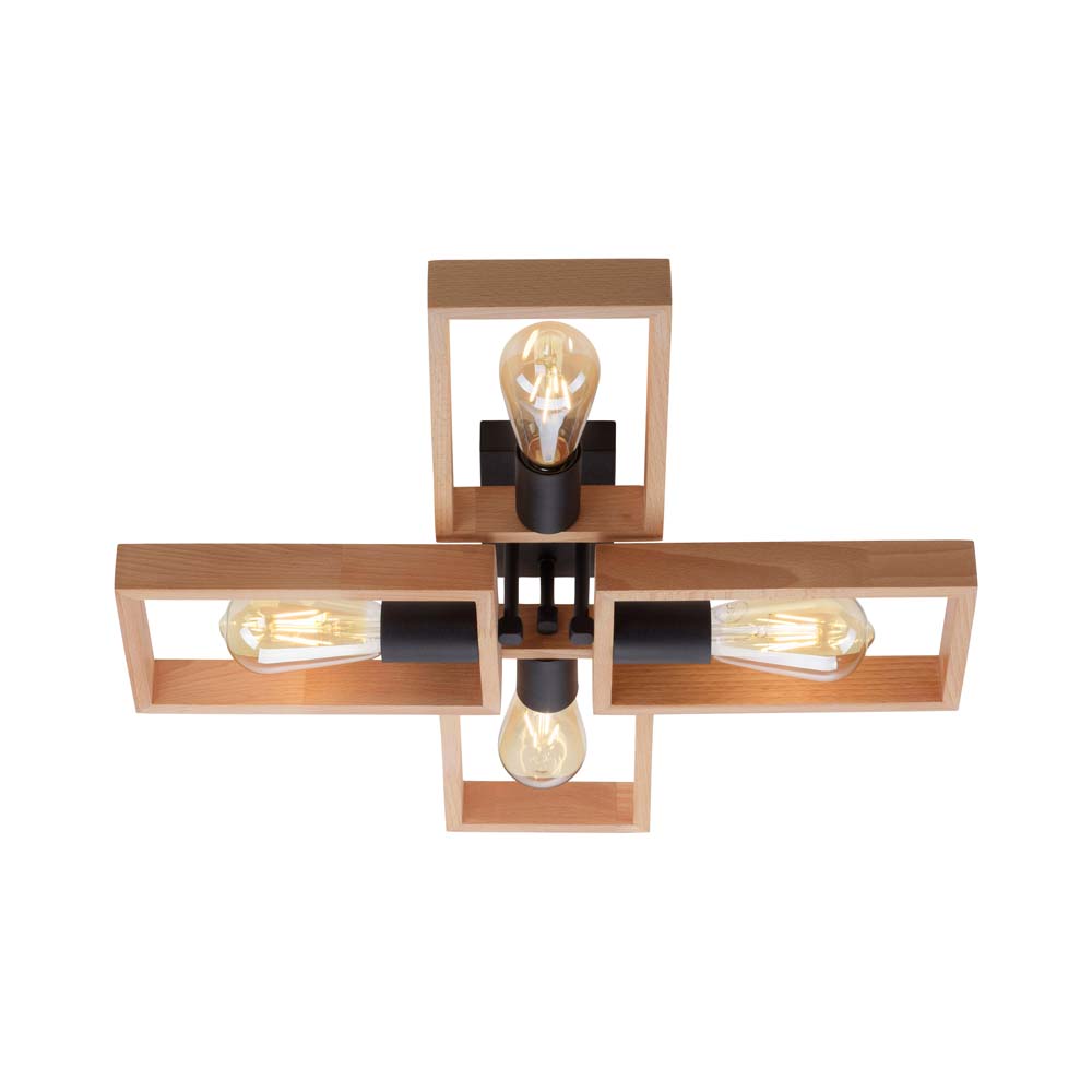 Deckenleuchte Holzleuchte Wohnzimmerlampe Holz natur schwarz 4 Flammig E27 | ETC Shop