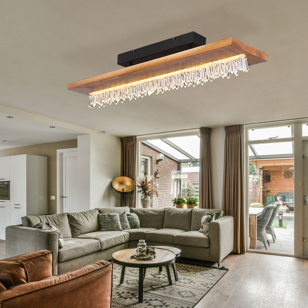 Led Light Wood Beam Ceiling Integrated LED Rectangle Wood Semi Flush