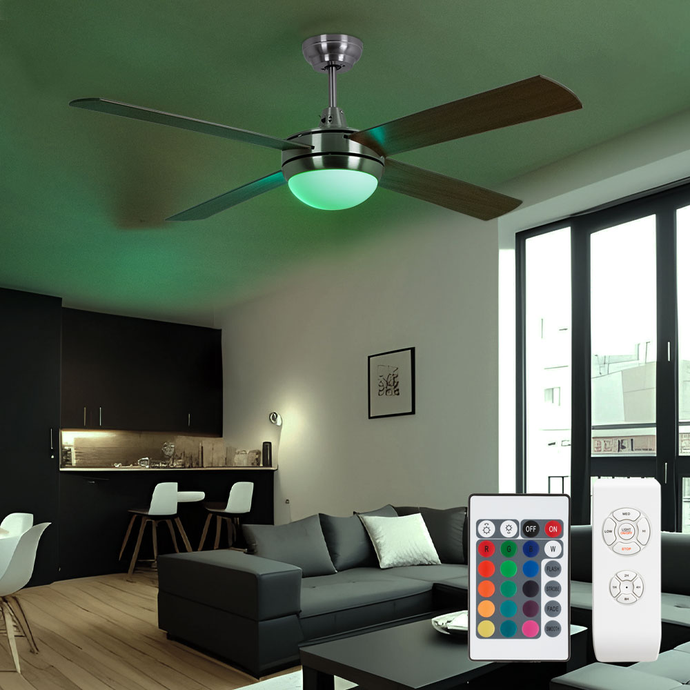 LED ceiling fan incl. RGB color changer, timer, 3 steps forward and ...