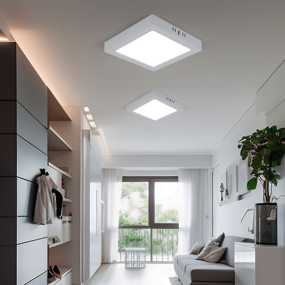 Set of 2 LED ceiling lights, surface-mounted panel, plastic, white, L ...