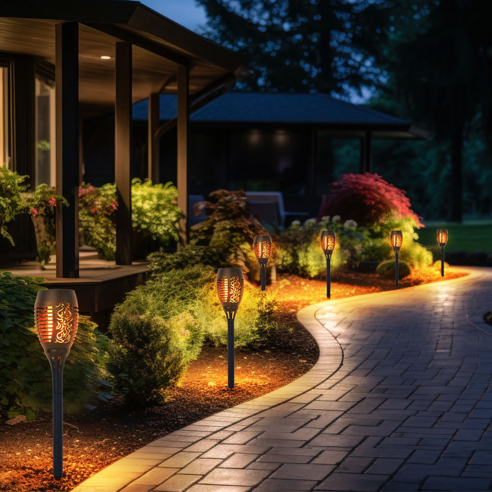Solar light fire effect solar torch flame effect garden light black ...
