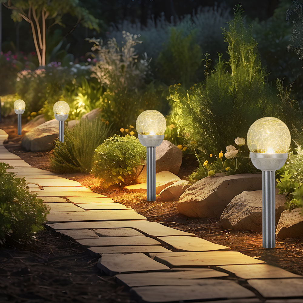 Set of 4 LED solar lights, glass ball, ground spike, H 34.5 cm | ETC ...