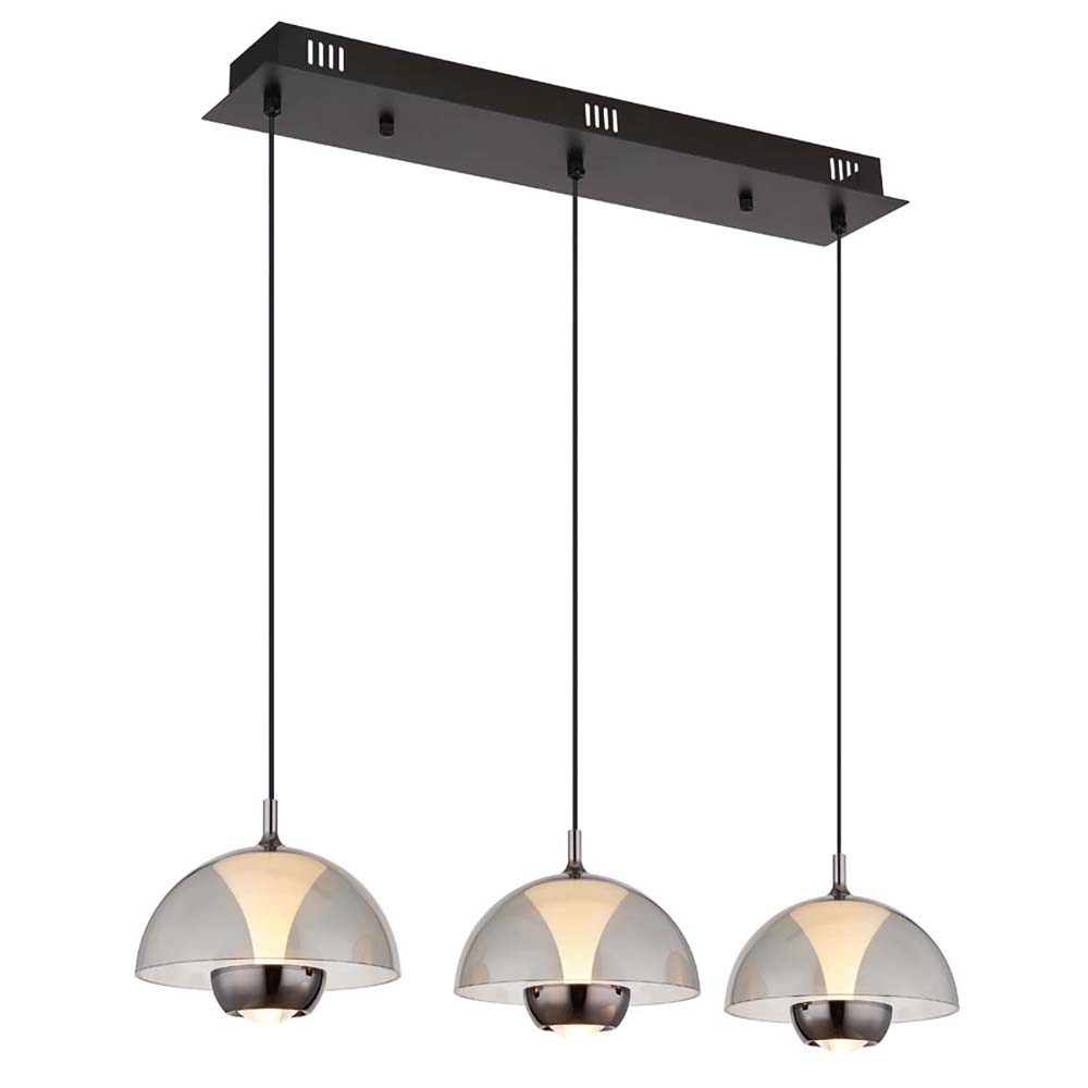 Pendant light, metal, brass, smoke-colored glass, 3-bulb | ETC Shop ...