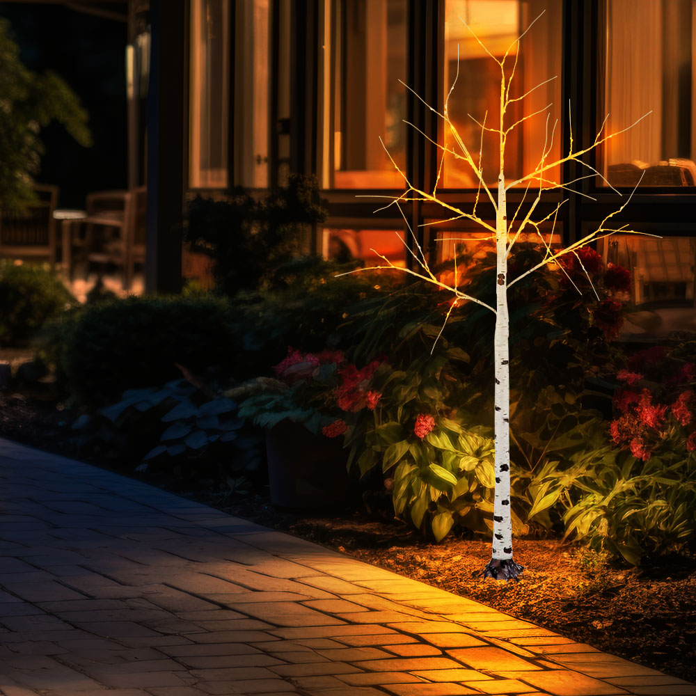 LED Außenleuchte, Stehlampe, Birken Design, weiß, H 150 cm | ETC Shop