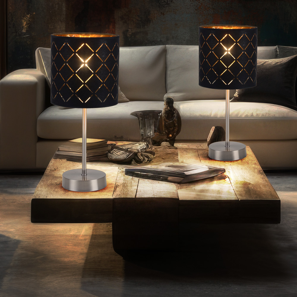 Set of 2 bedside table lamps sleeping room reading lights black gold in ...