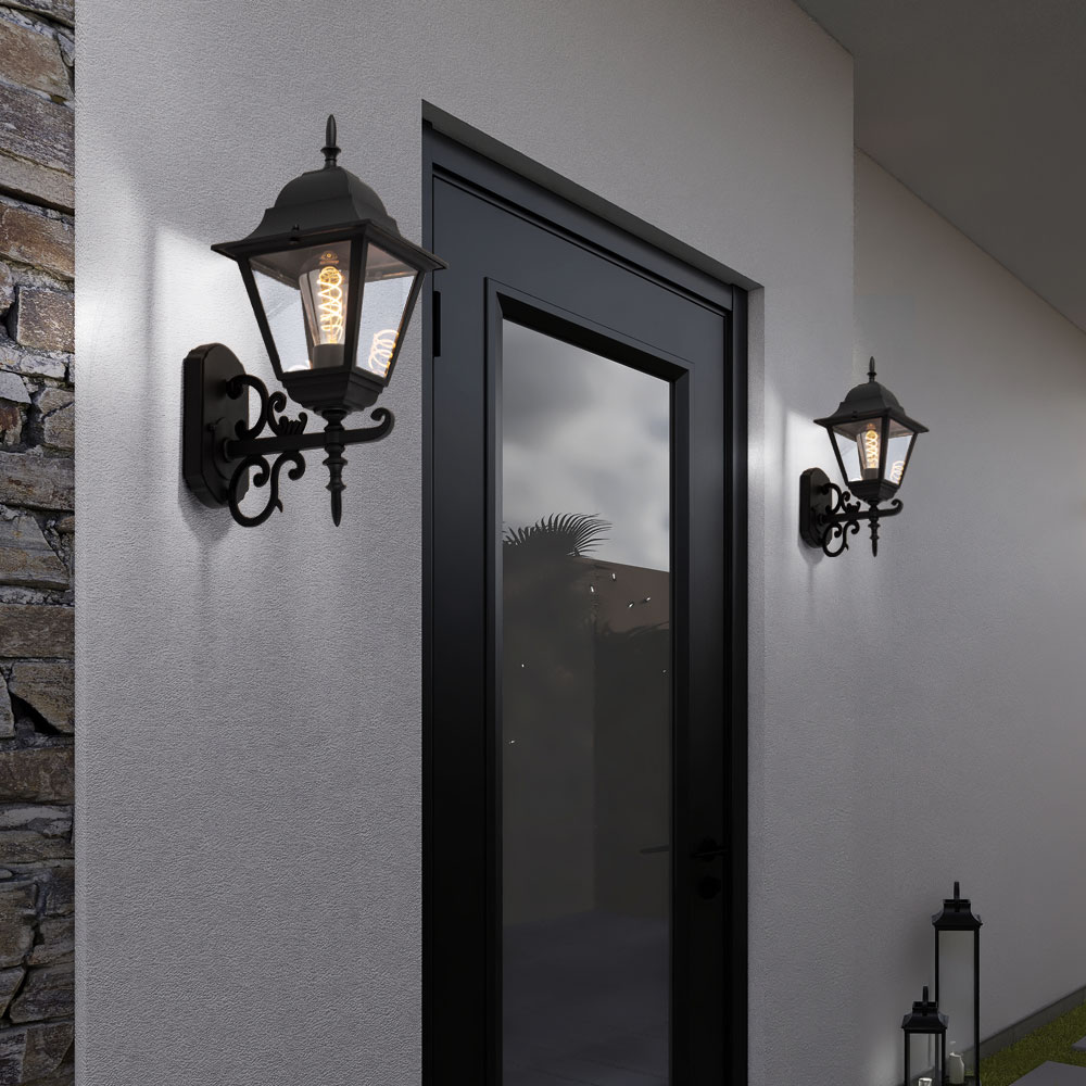 Set of 2 facades aluminum glass wall lights black antique style veranda outdoor lamps IP44 lighting garden courtyard path terrace ETC Shop lamps furniture technology household. All from one source. ET...