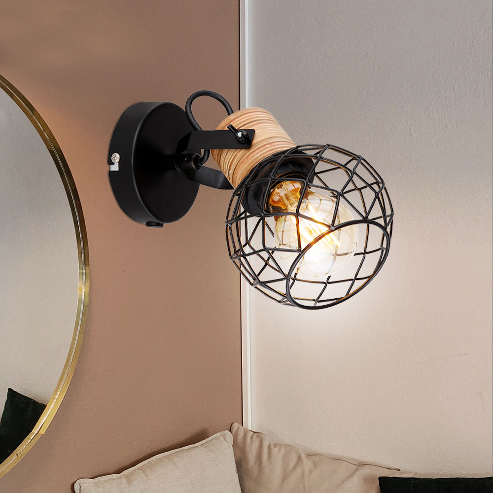 Spot mural mobile bois métal maille abat-jour brun noir | ETC Shop ...