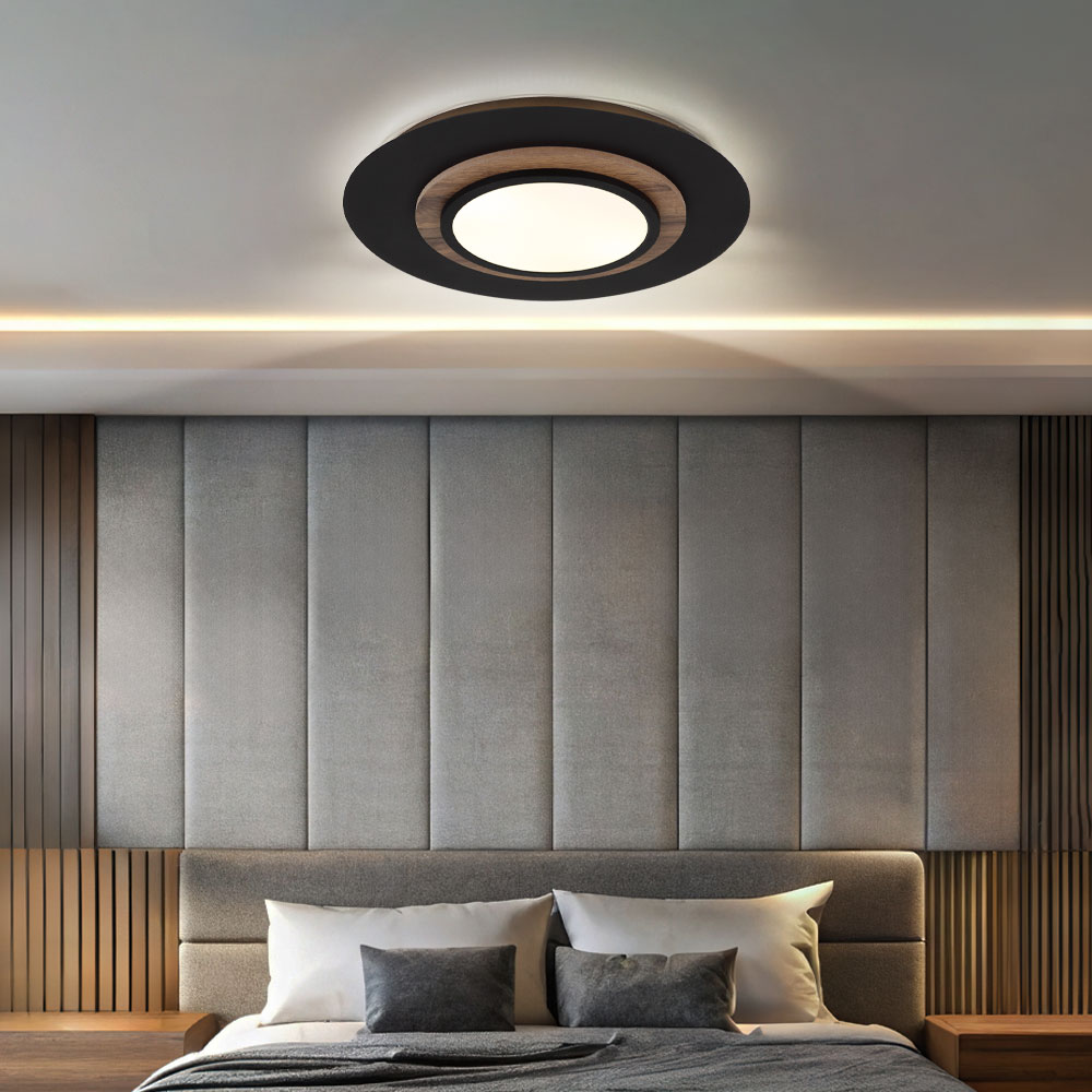LED ceiling light black, wood look, backlight, D 48 cm | ETC Shop ...