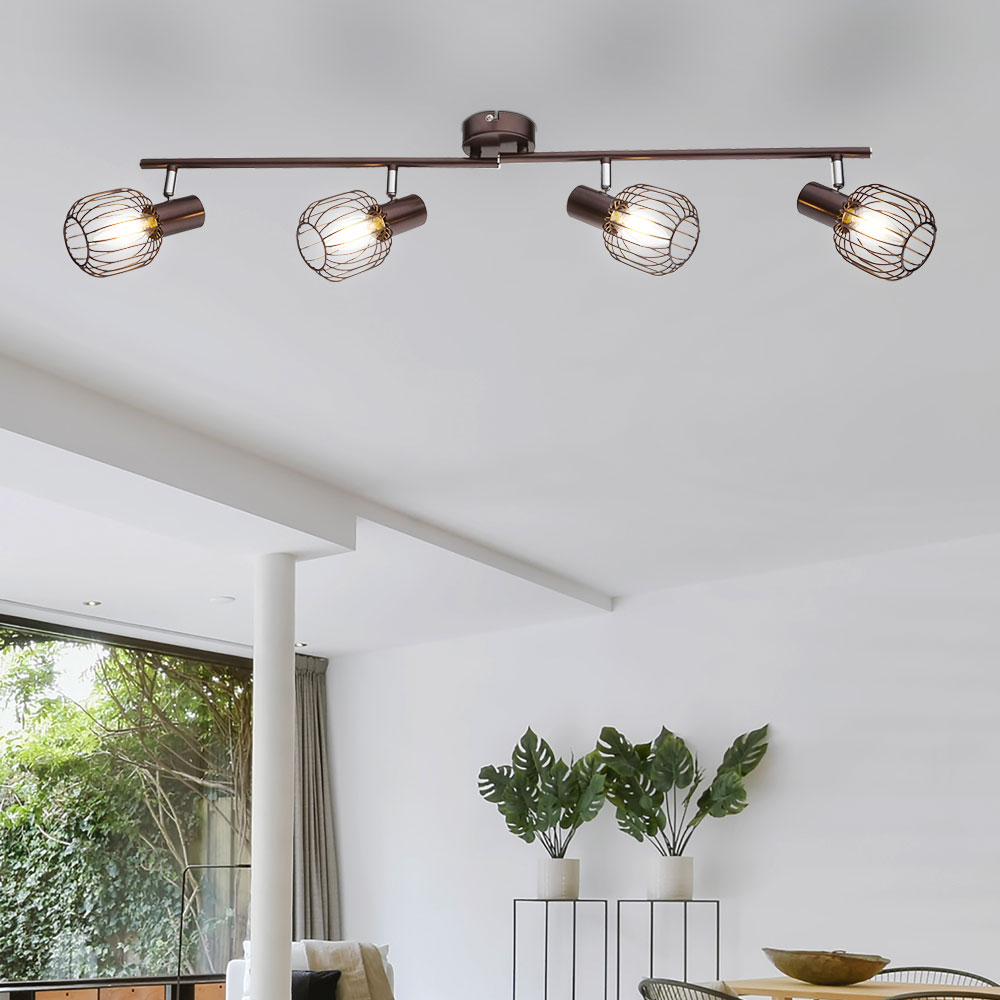 Plafonnier salon spot bar marron clair salle à manger orientable, métal ...