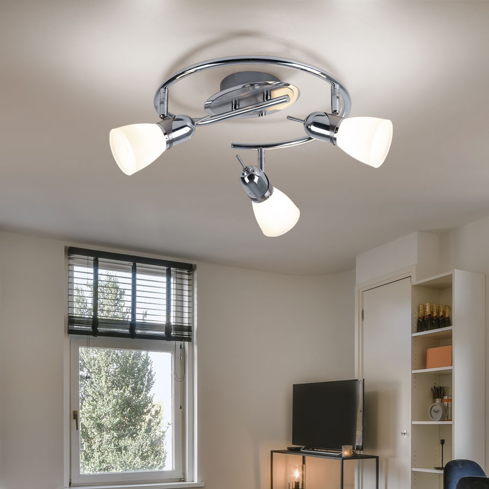 Plafonnier LED, verre, chrome, acier, spots mobiles, D 38 cm | ETC Shop ...