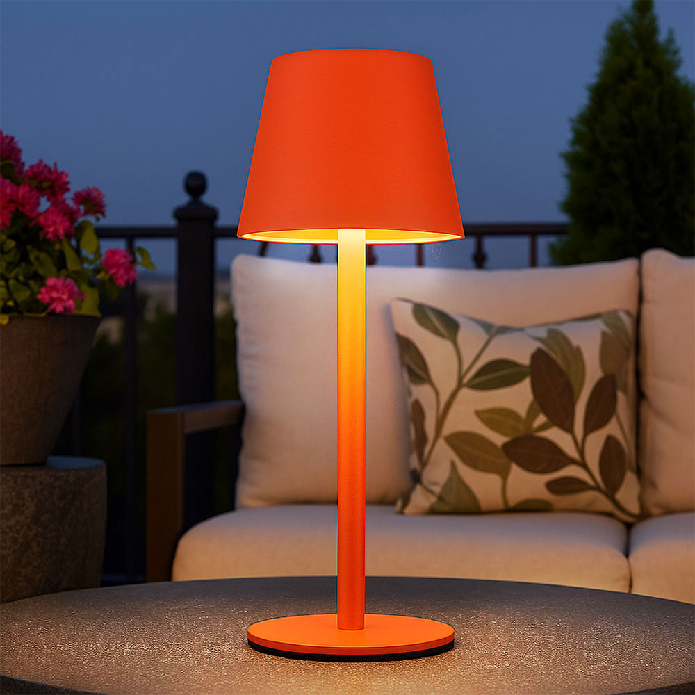 LED table lamp, orange, rechargeable battery, CCT, touch dimmer, bottle ...