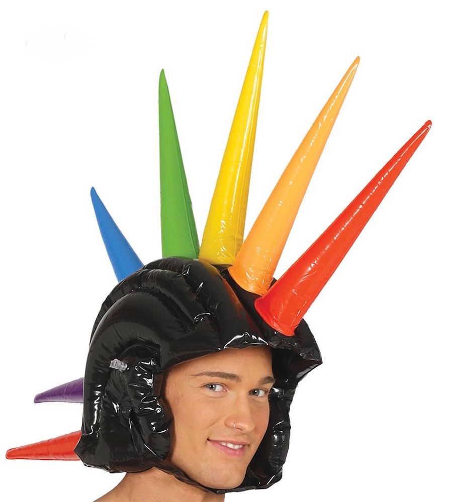 Aufblasbarer Irokesen Helm mit bunten Stacheln Party lustig Dornen 80er ...